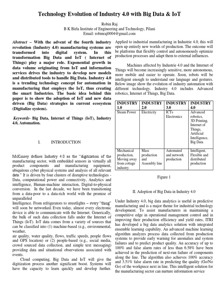 Technology Evolution of Industry 4.0 With Big Data & Iot | PDF | Internet Of Things | Big Data