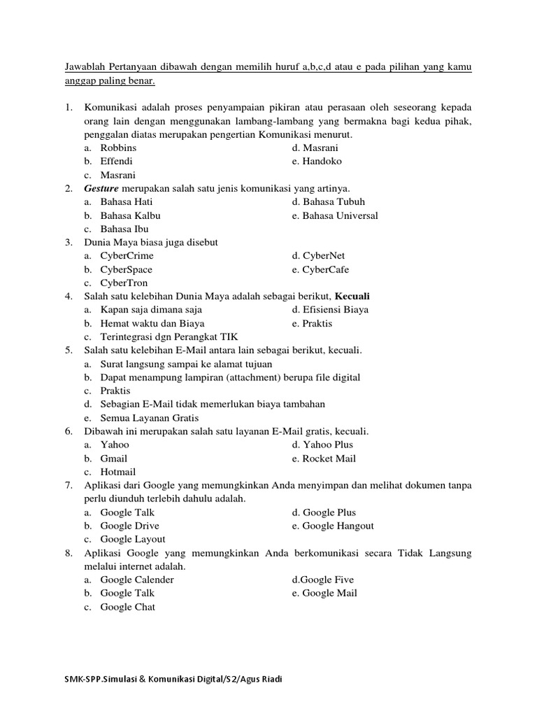 Latihan Soal SIMKOMDIG 2018 | PDF