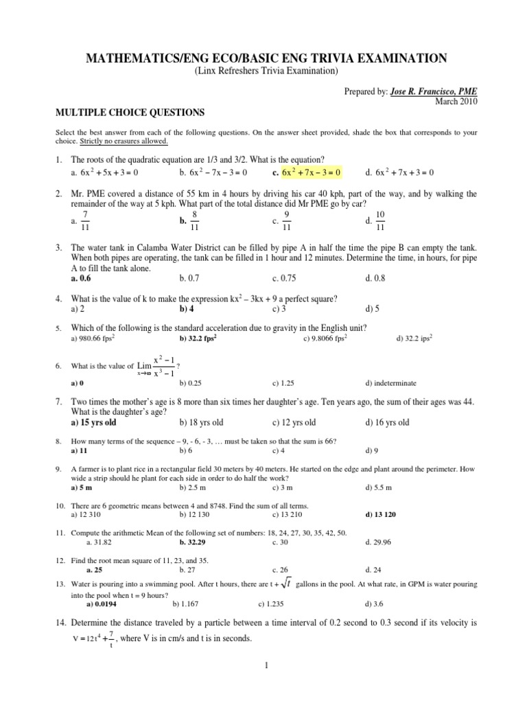 Mathematics With Answer Key (Linx Refresh April 2010) PDF | PDF | Force ...