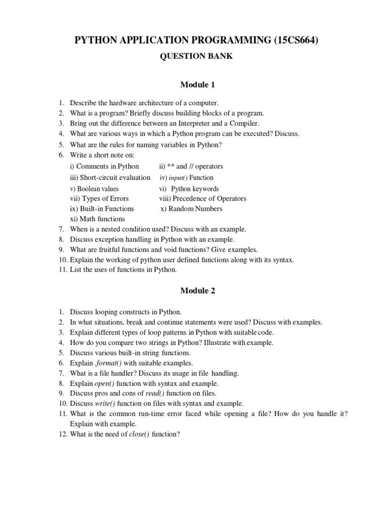 Python 15cs664 Questionbank Final Pdf Control Flow Python Programming Language 9326