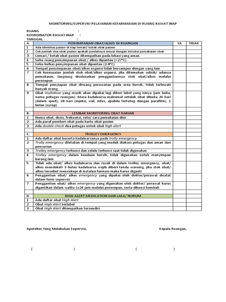 Form Supervisi Rawat Inap | PDF