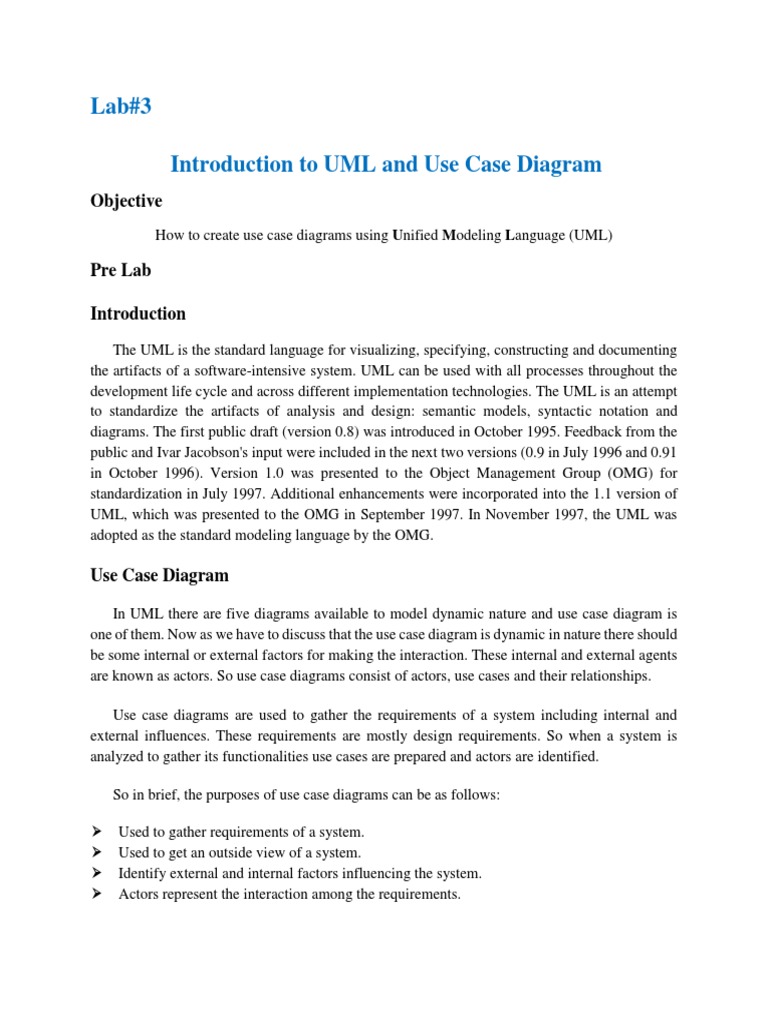 Lab#3 Introduction To UML and Use Case Diagram: Objective | PDF | Unified Modeling Language ...