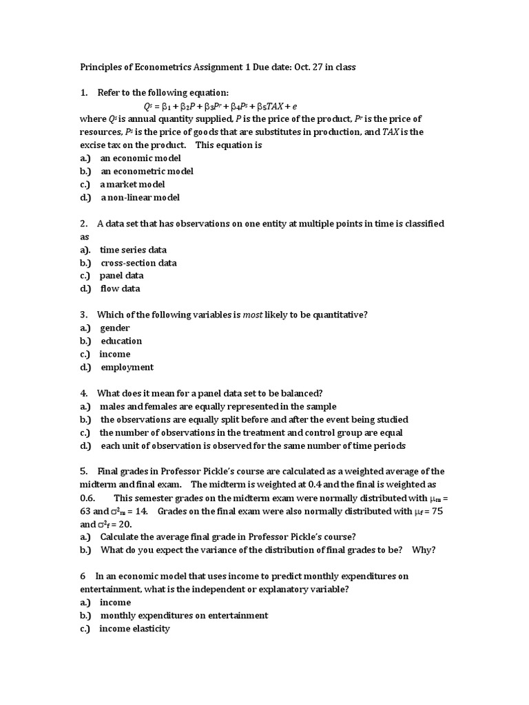 Econometrics Assignment 1 | PDF | Ordinary Least Squares | Errors And Residuals