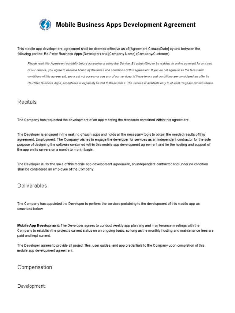 Re-Peter Business App Agreement Blank | PDF | App Store (I Os) | Indemnity