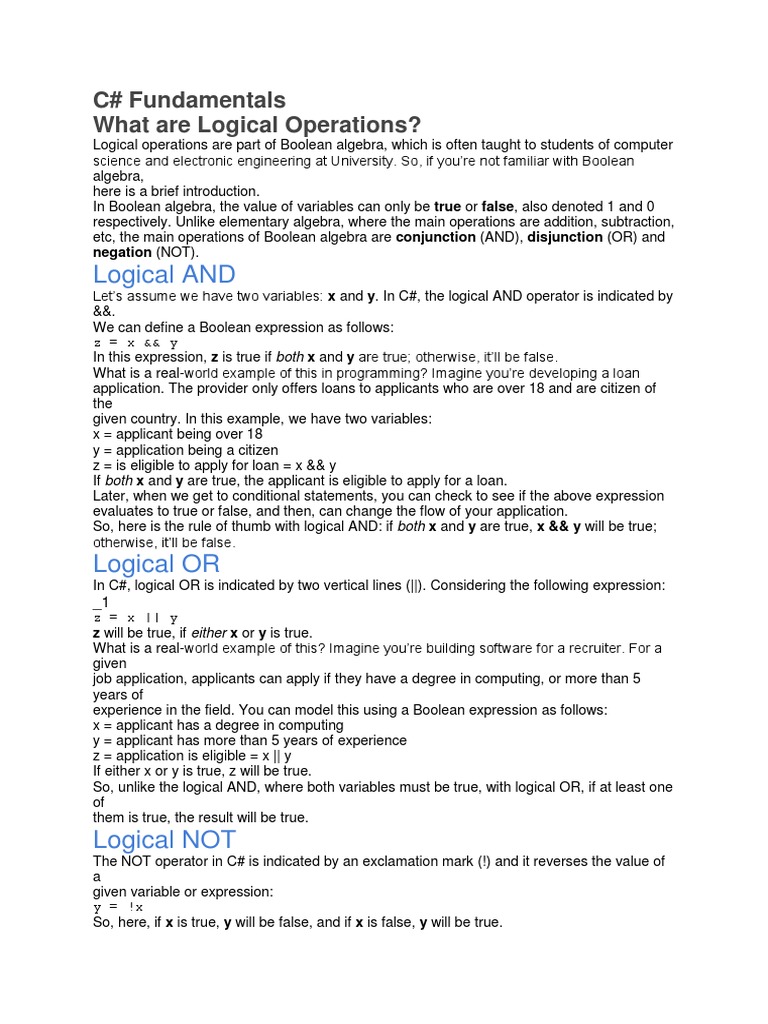Logical Operation in C# | PDF | Boolean Algebra | Teaching Mathematics