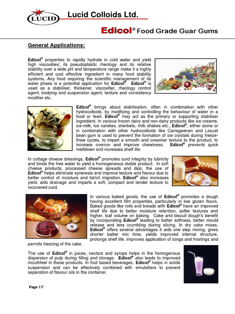 Guar Gum Edicol Data Sheet | PDF | Rheology | Colloid