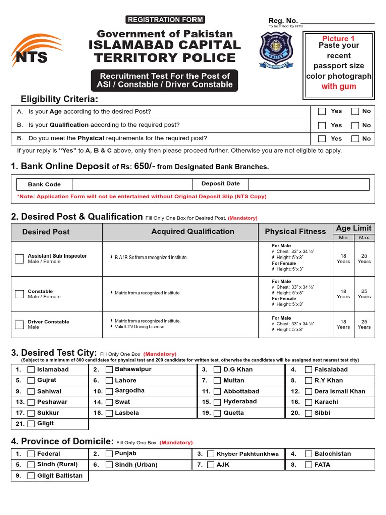 Islamabad Police ASI/Constable Recruitment Form | PDF | Khyber ...