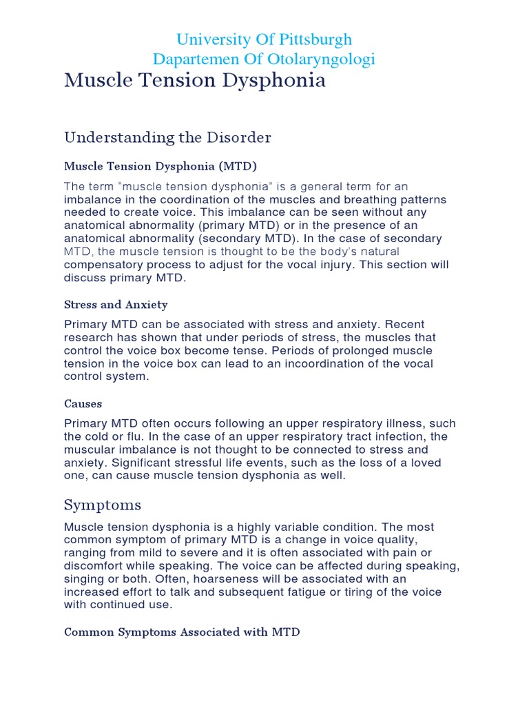Muscle Tension Dysphonia | PDF | Clinical Medicine | Medical Specialties