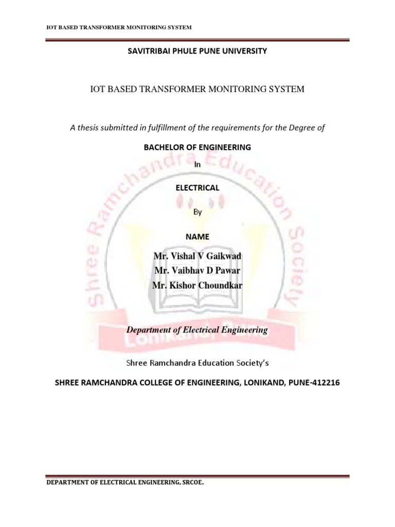 Iot Based Transformer Monitoring System: Savitribai Phule Pune ...