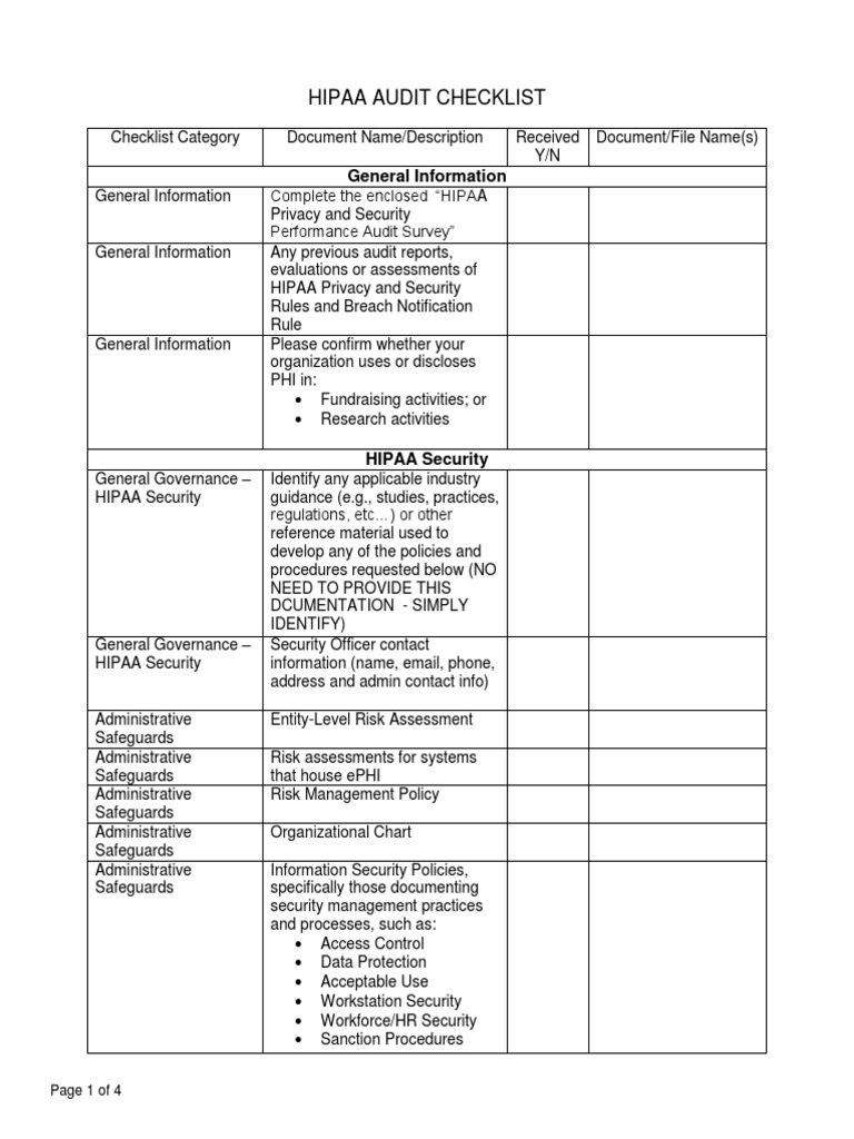 Hipaa Audit Checklist: General Information | PDF | Health Insurance ...