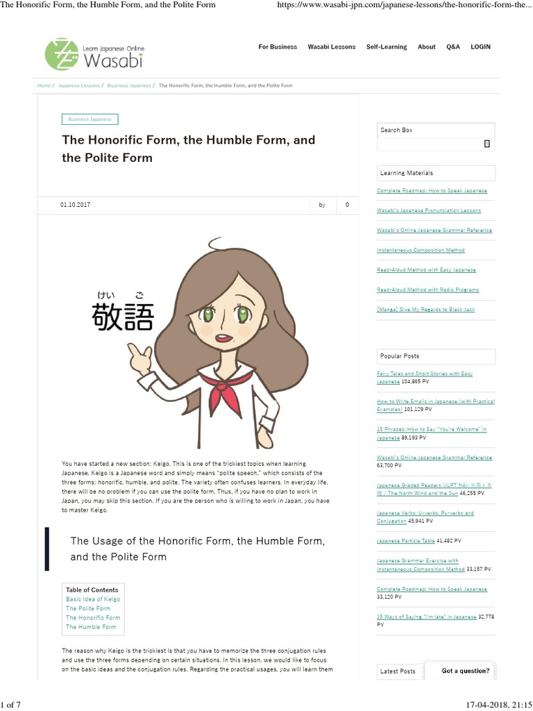 The Honorific Form, The Humble Form, and The Polite Form | PDF ...