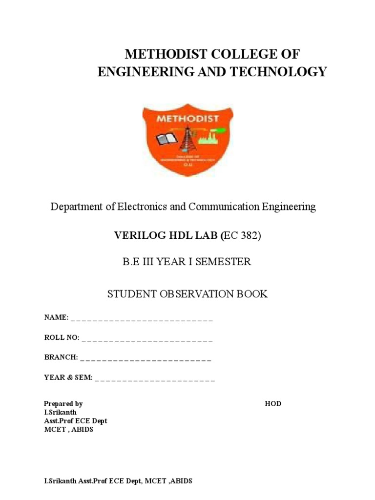 Student Verilog HDL LAB MANUAL FOR BE/B.TECH ECE STUDENTS | PDF ...