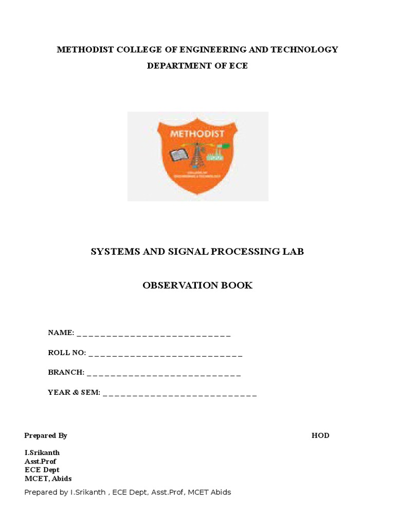 Signal and Systems Student Lab Observation Manual For B.E/B.Tech | PDF ...