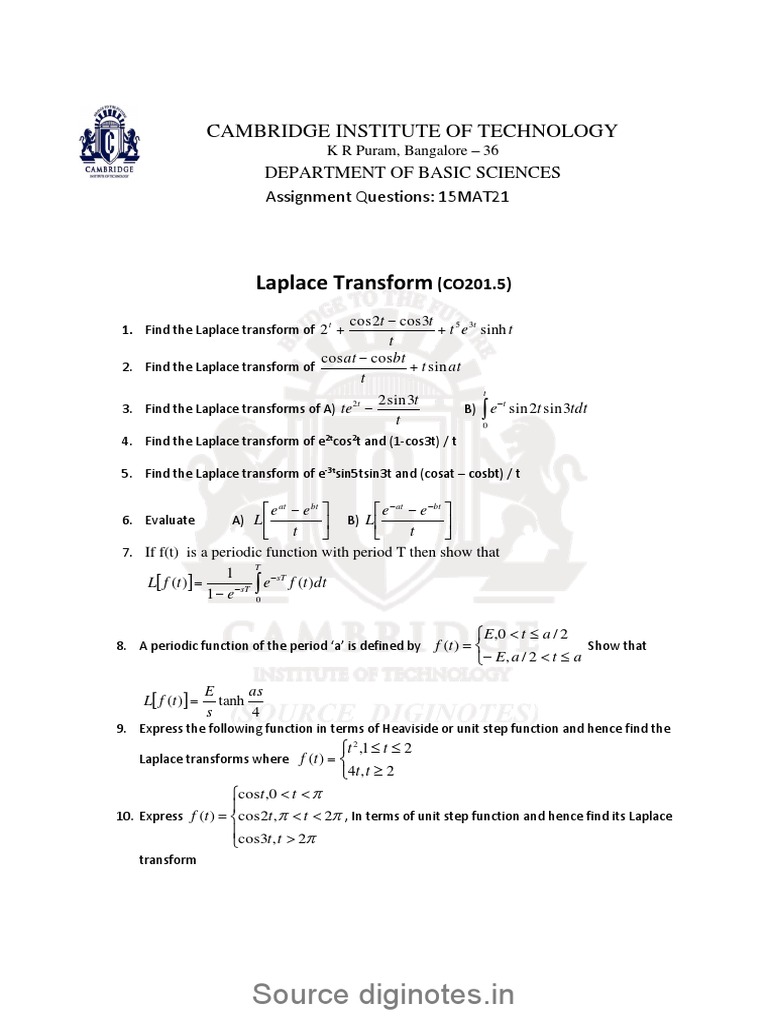 Laplace Transform Assignments | PDF | Laplace Transform | Theoretical Physics