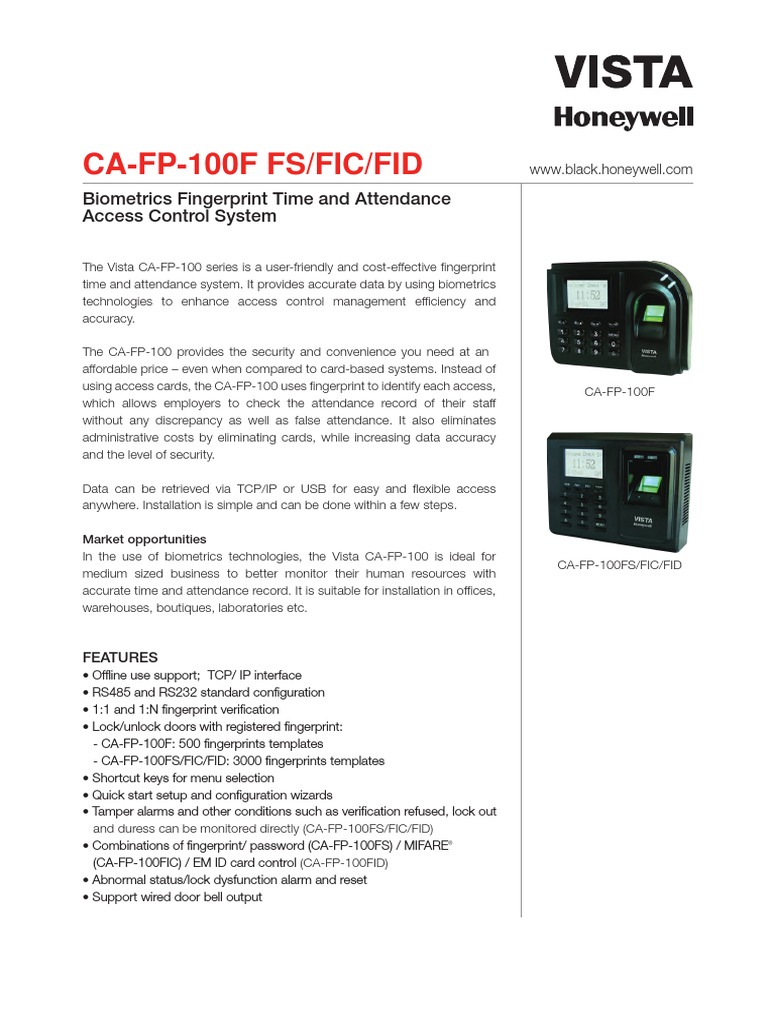 Ca FP 100 | PDF | Access Control | Biometrics