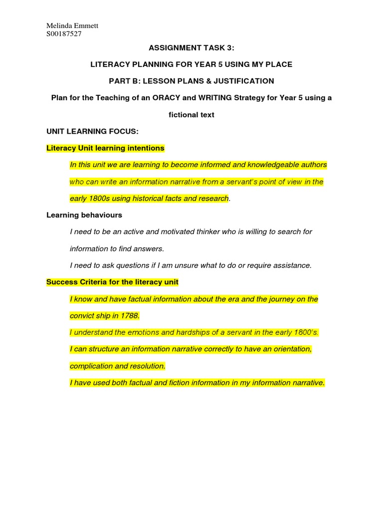 Year 5 Literacy Planning: My Place | PDF | Lesson Plan | Literacy
