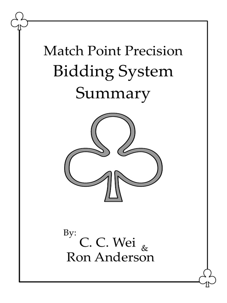 Match Point Precision Bidding System Summary | Trick Taking Card Games ...