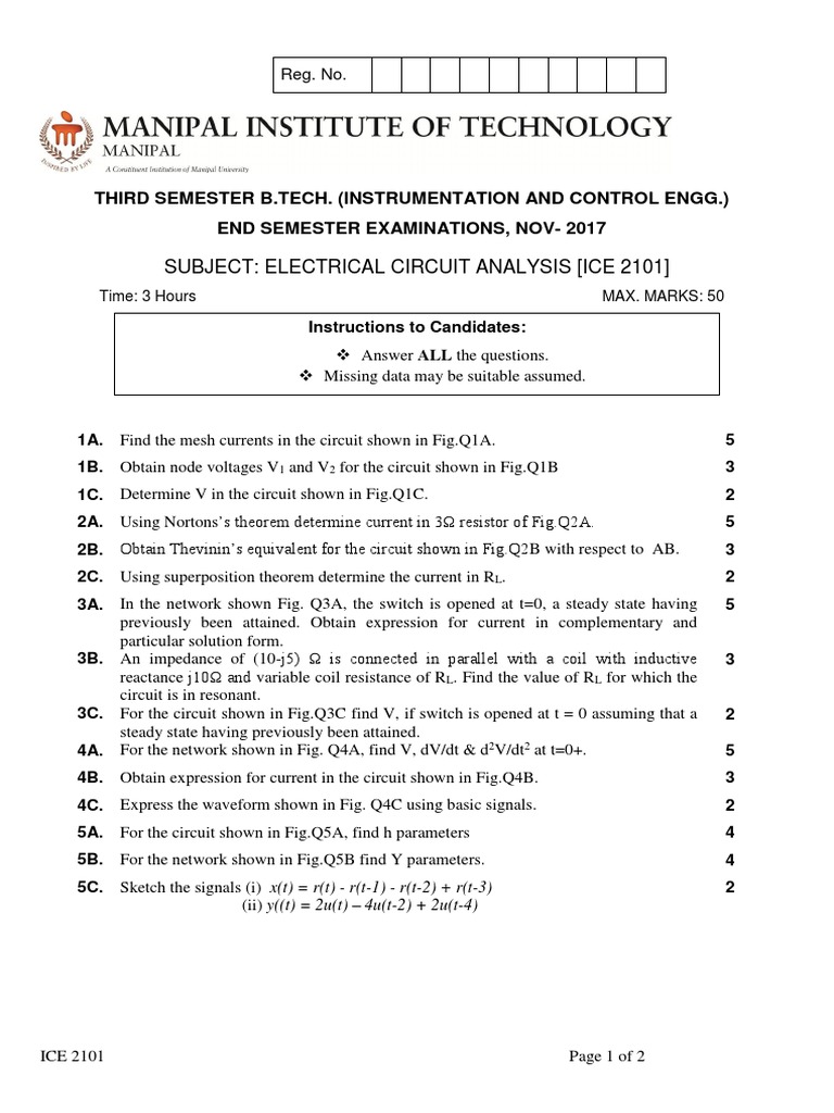 B.Tech Electrical Circuit Analysis exam questions | PDF | Network ...