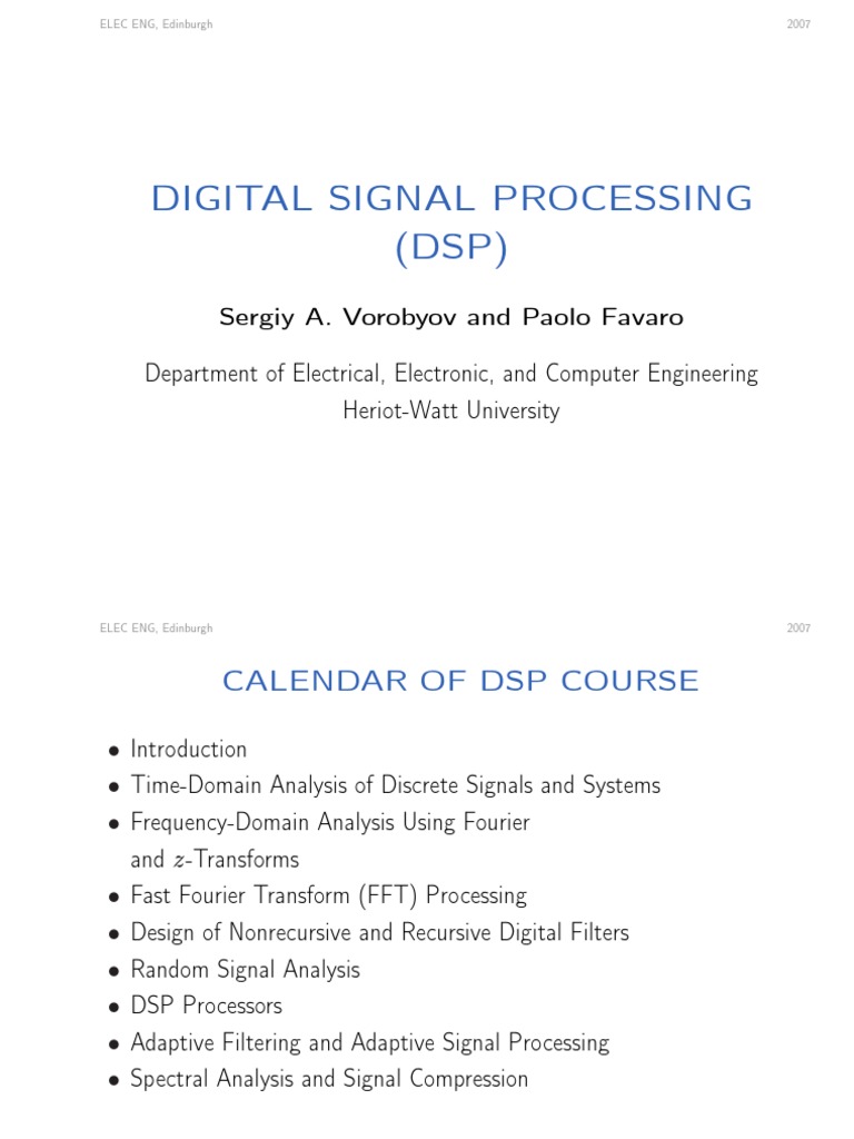 DSP Course Overview | PDF | Digital Signal Processing | Analogue Electronics
