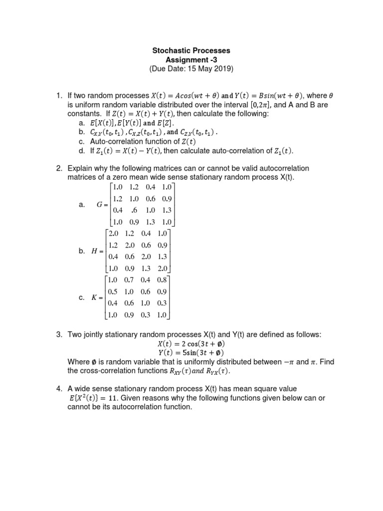 Stochastic Processes Assignment - 3 | PDF