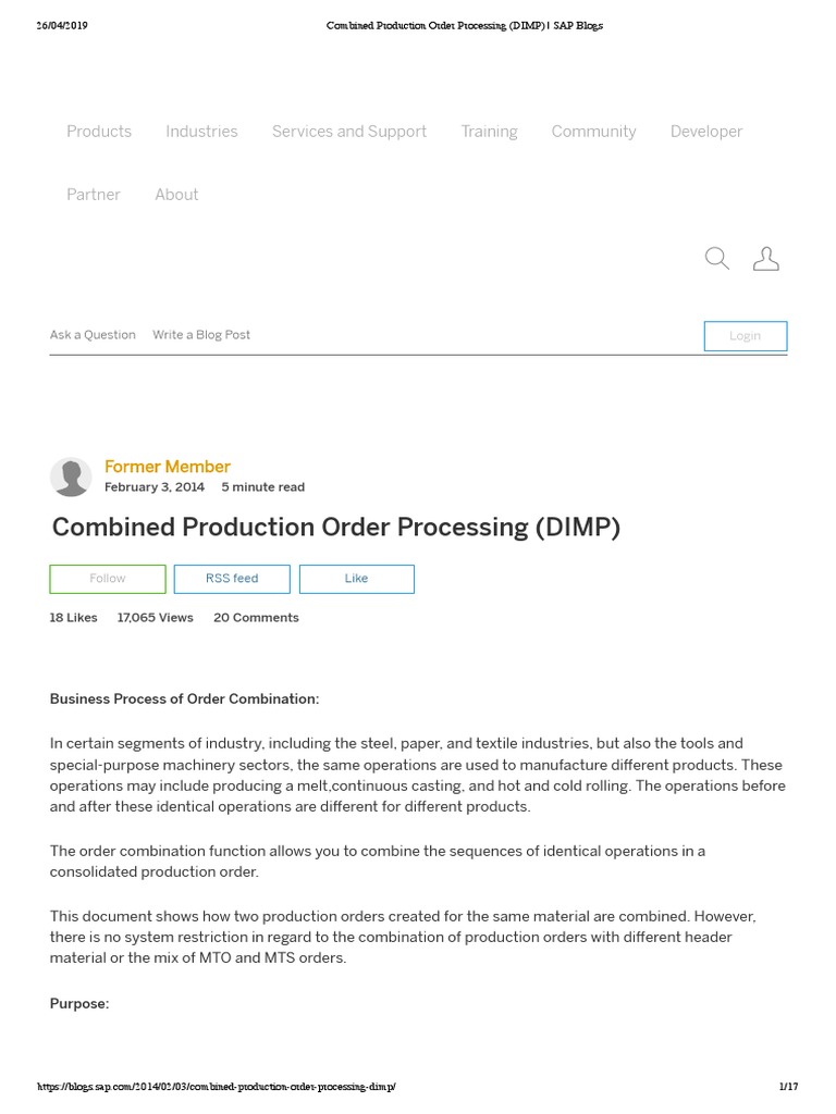 Combined Production Order Processing (DIMP) - SAP Blogs | PDF | Business