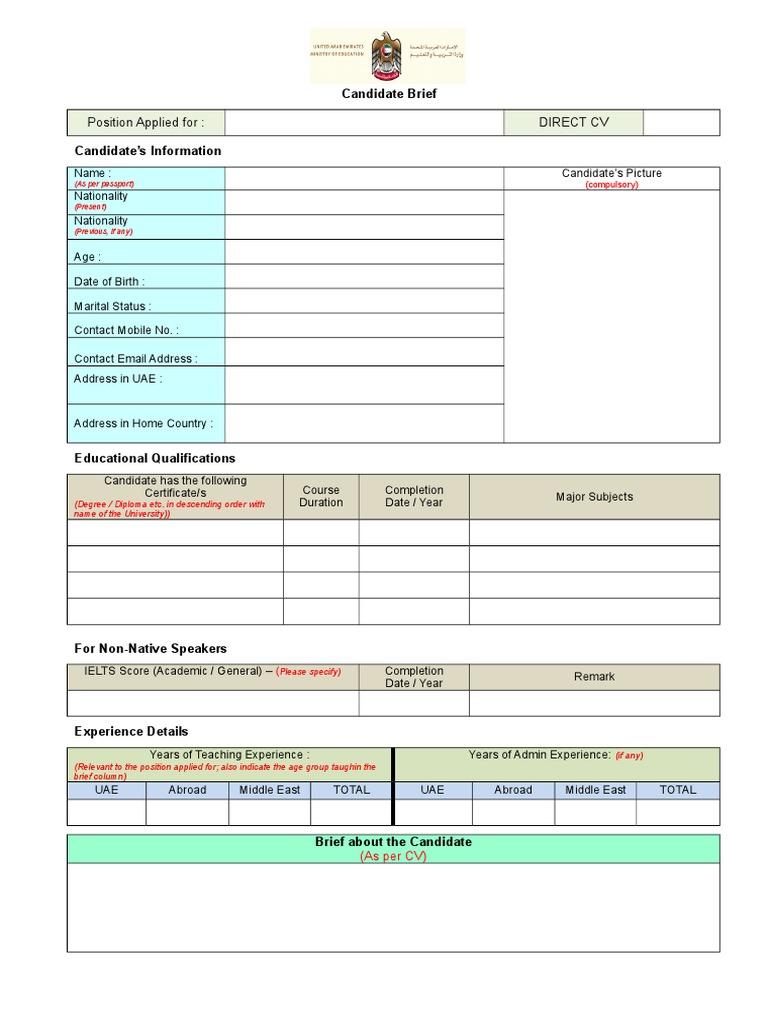 Position Applied For: Direct CV: Candidate Brief | PDF