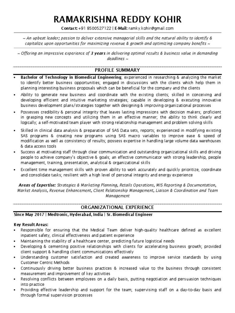 Ramakrishna Reddy Kohir - CV | PDF | Sas (Software) | Marketing