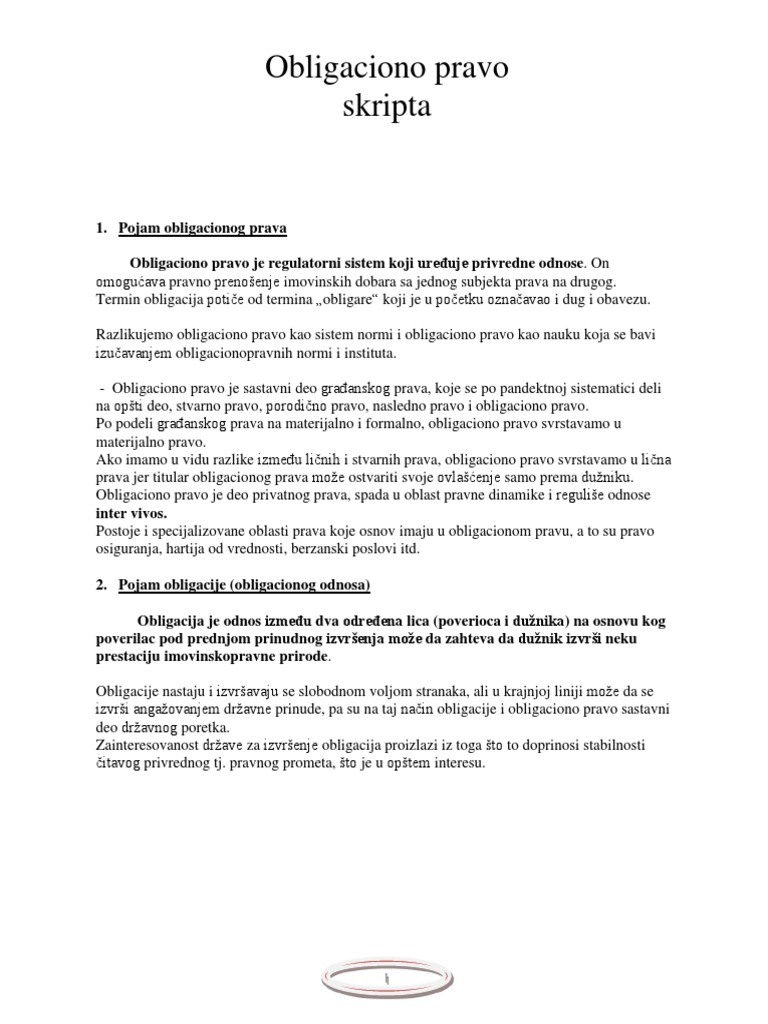 Obligaciono Pravo Skriptaaa | PDF