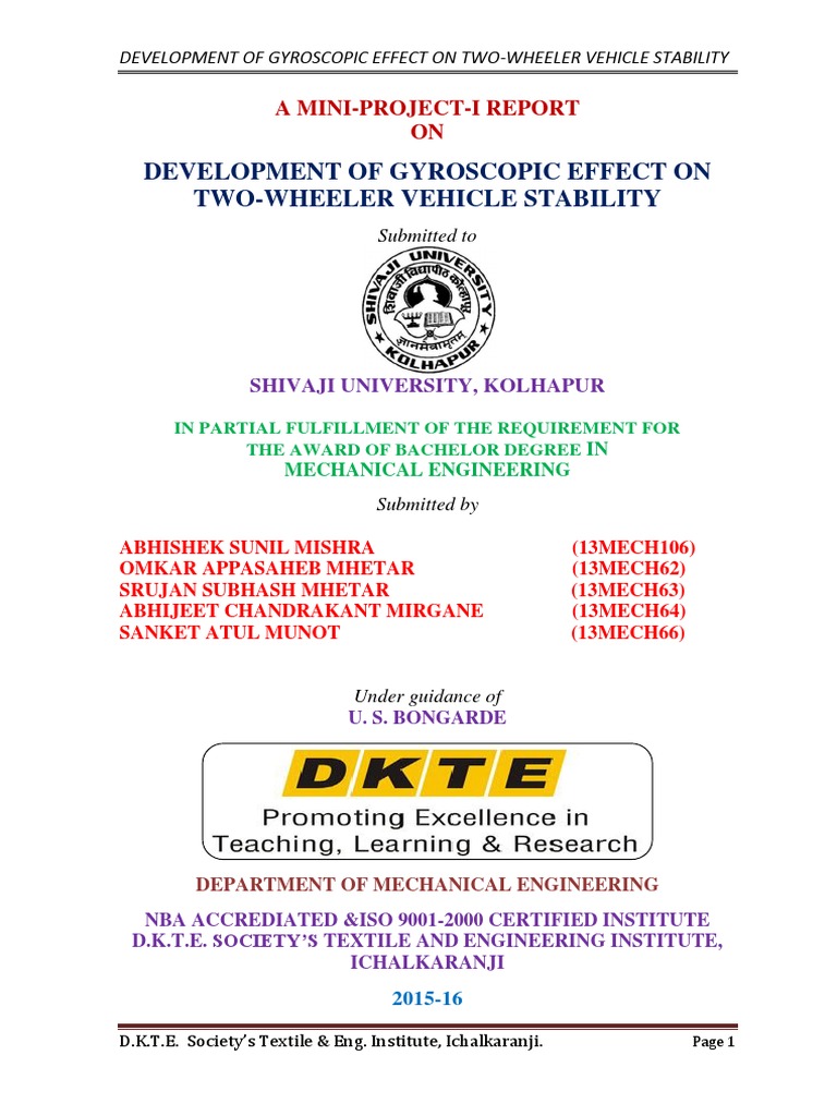 Development of Gyroscopic Effect On Two-Wheeler Vehicle Stability | PDF ...