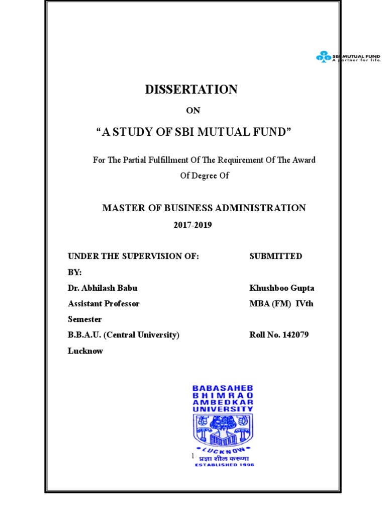Research Project On A Study Sbi Mutual Fund | PDF | Mutual Funds ...