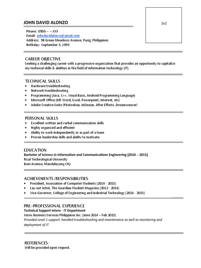 John David Alonzo: Career Objective | PDF