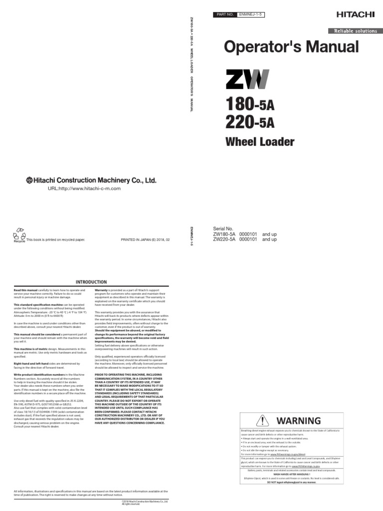 ZW220 Operator Manual 1 PDF | PDF | Switch | Transmission (Mechanics)
