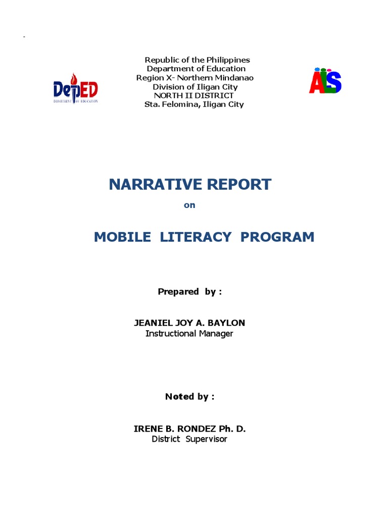 Narrative Report in ALS | PDF | Literacy | Learning