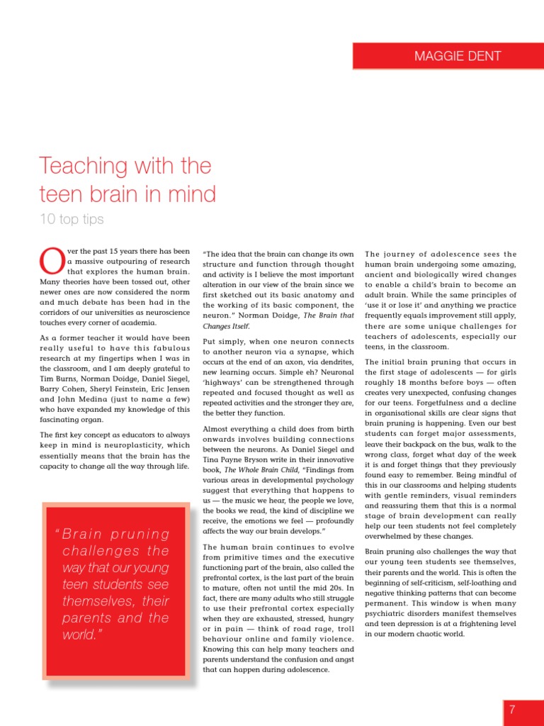 Teaching With The Teen Brain in Mind: 10 Top Tips | PDF | Adolescence ...
