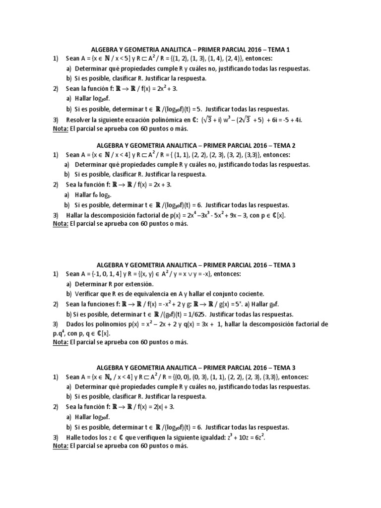Práctica de Álgebra y Geometría Analítica | PDF | Análisis | Relaciones ...