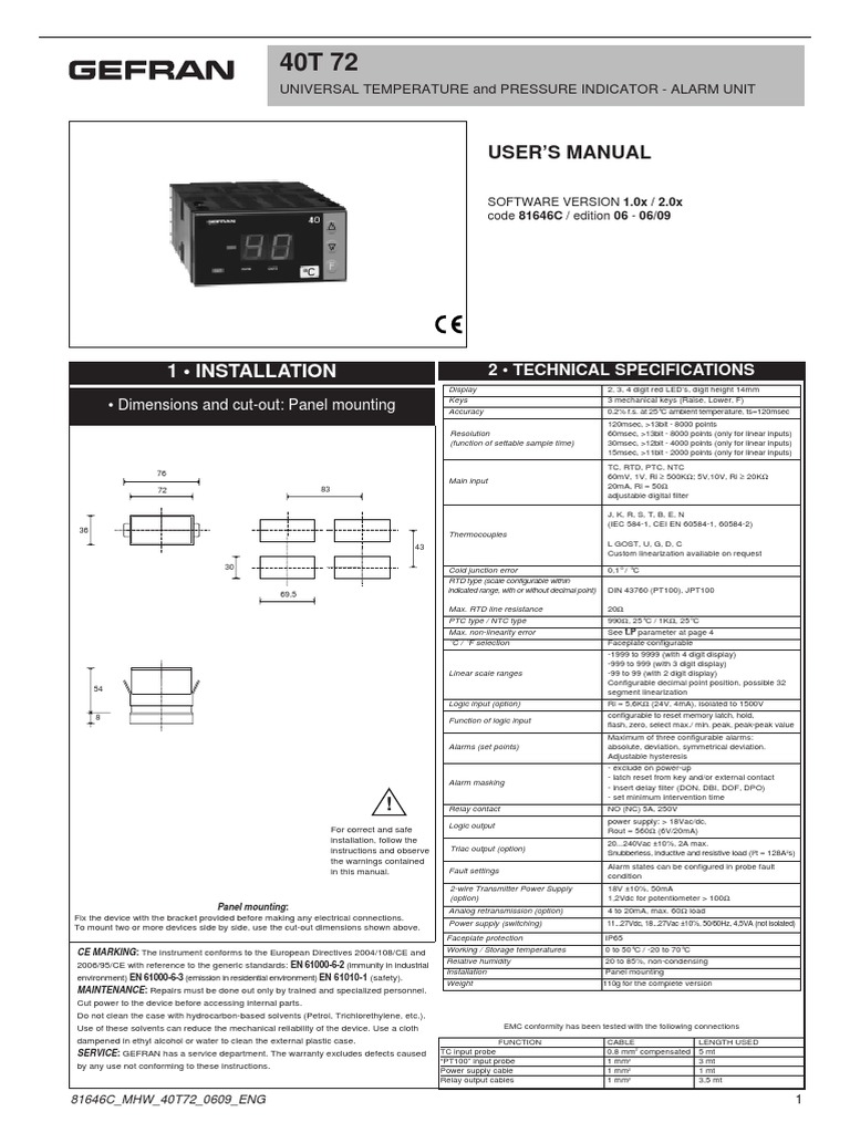 Gefran 40t 72 Indicator Alarm Unit Installationguide | PDF | Power ...
