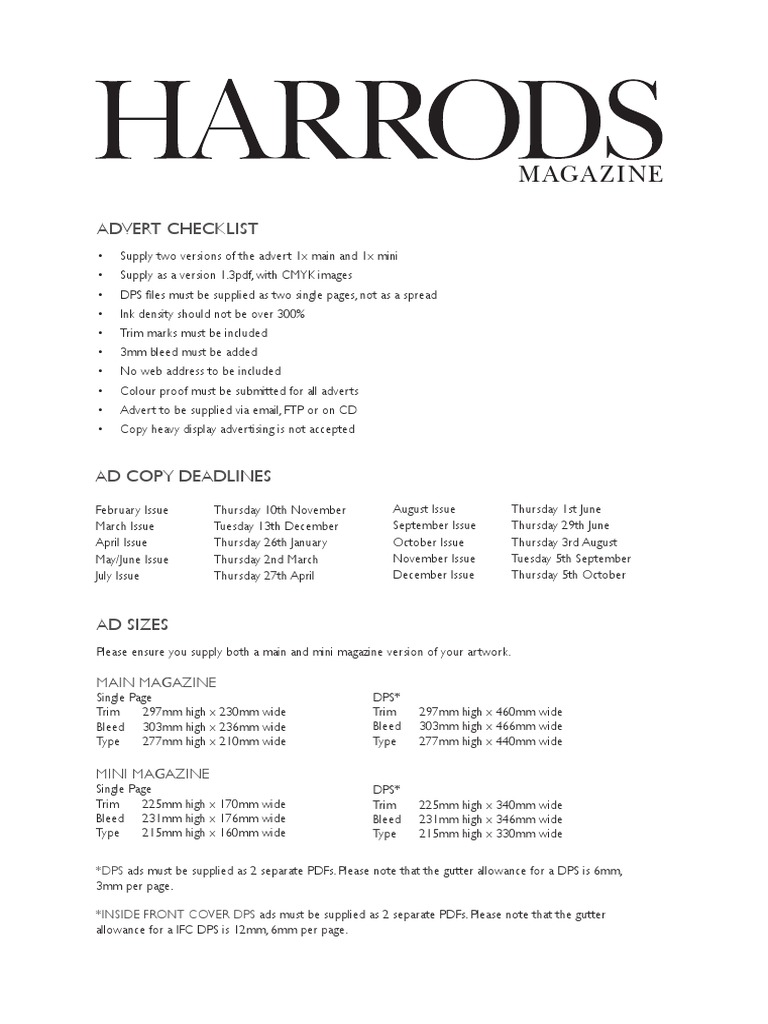 Ad Spec - Harrods Magazine 2017 | PDF | Communication Design | Advertising