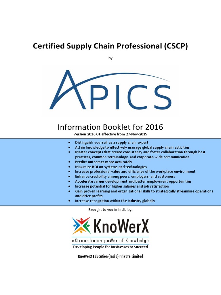 Certified Supply Chain Professional (CSCP) : Knowerx Education (India ...