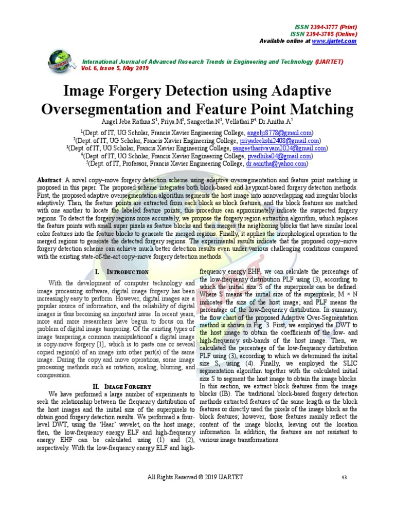 Image Forgery Detection Using Adaptive Oversegmentation and Feature Point Matching | PDF ...