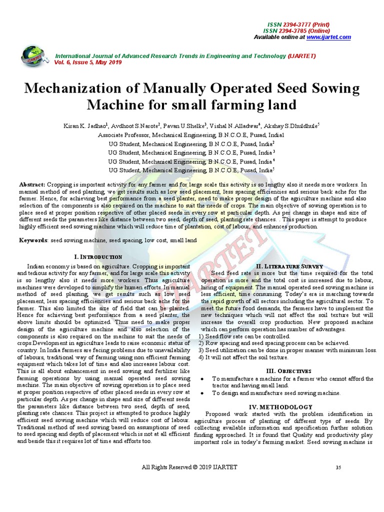 Mechanization of Manually Operated Seed Sowing Machine for Small ...