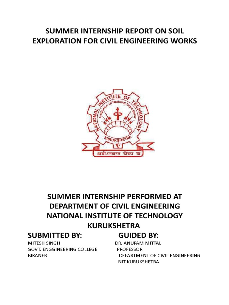 Summer Internship Report On Soil Exploration For Civil Engineering ...