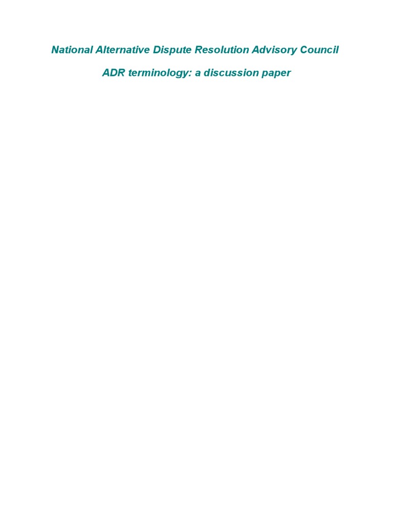 ADR Terminology A Discussion Paper | PDF | Alternative Dispute ...