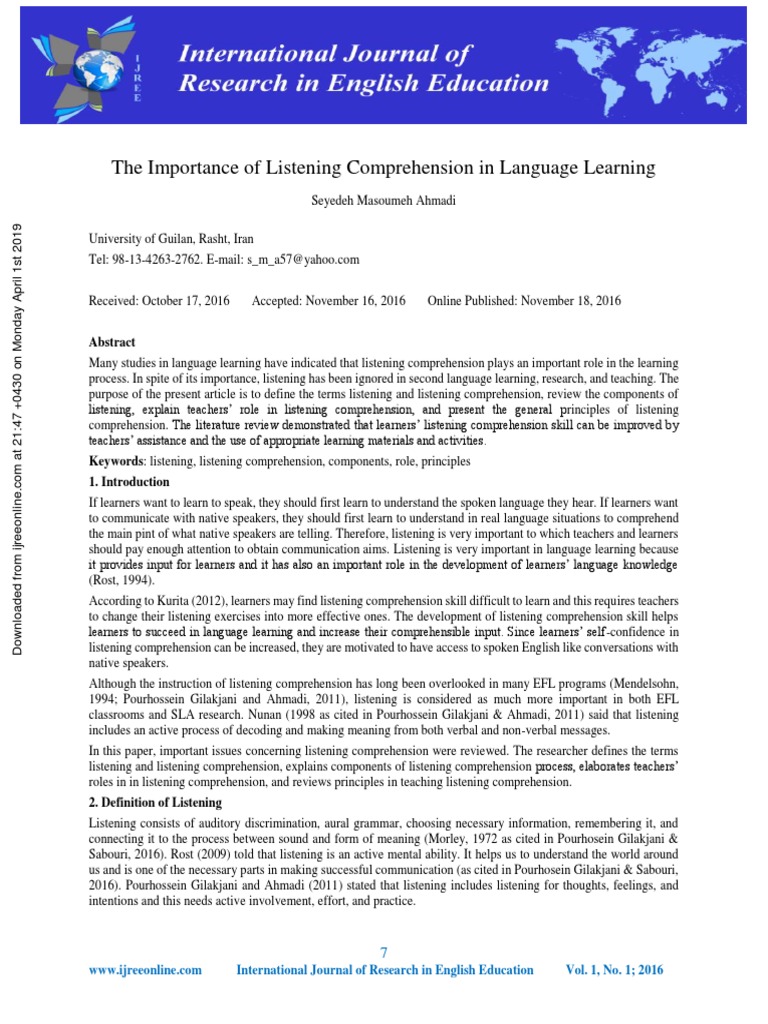 The Importance of Listening Comprehension in Language Learning | PDF ...