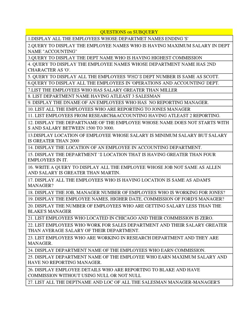 Q On Subquery | PDF | Data Management Software | Wages And Salaries