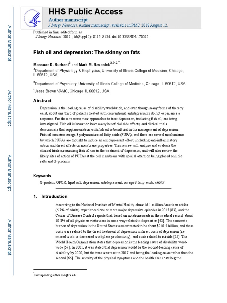 HHS Public Access: Fish Oil and Depression: The Skinny On Fats | PDF ...