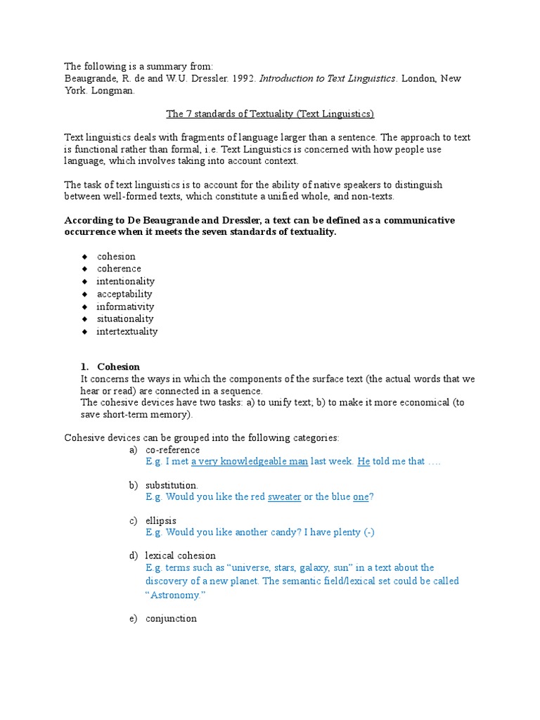 The 7 Standards of Textuality | PDF | Semiotics | Cognition