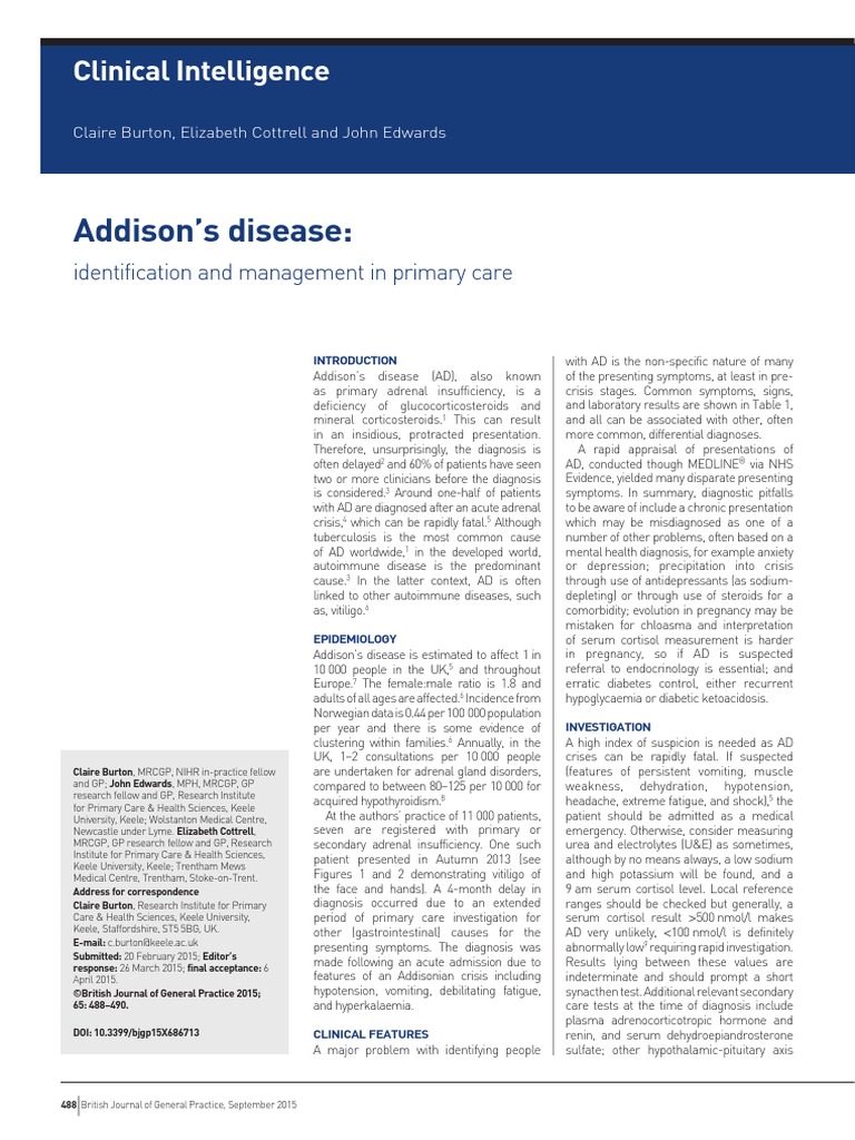 Addison's Disease:: Clinical Intelligence | PDF | Medical Diagnosis ...