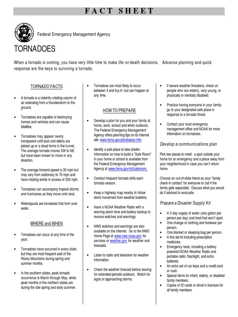 Fact Sheet - Tornadoes PDF | PDF | Tornadoes | National Weather Service