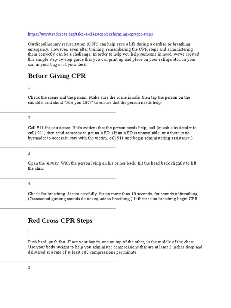 CPR Steps Guide | PDF | Cardiopulmonary Resuscitation | Safety