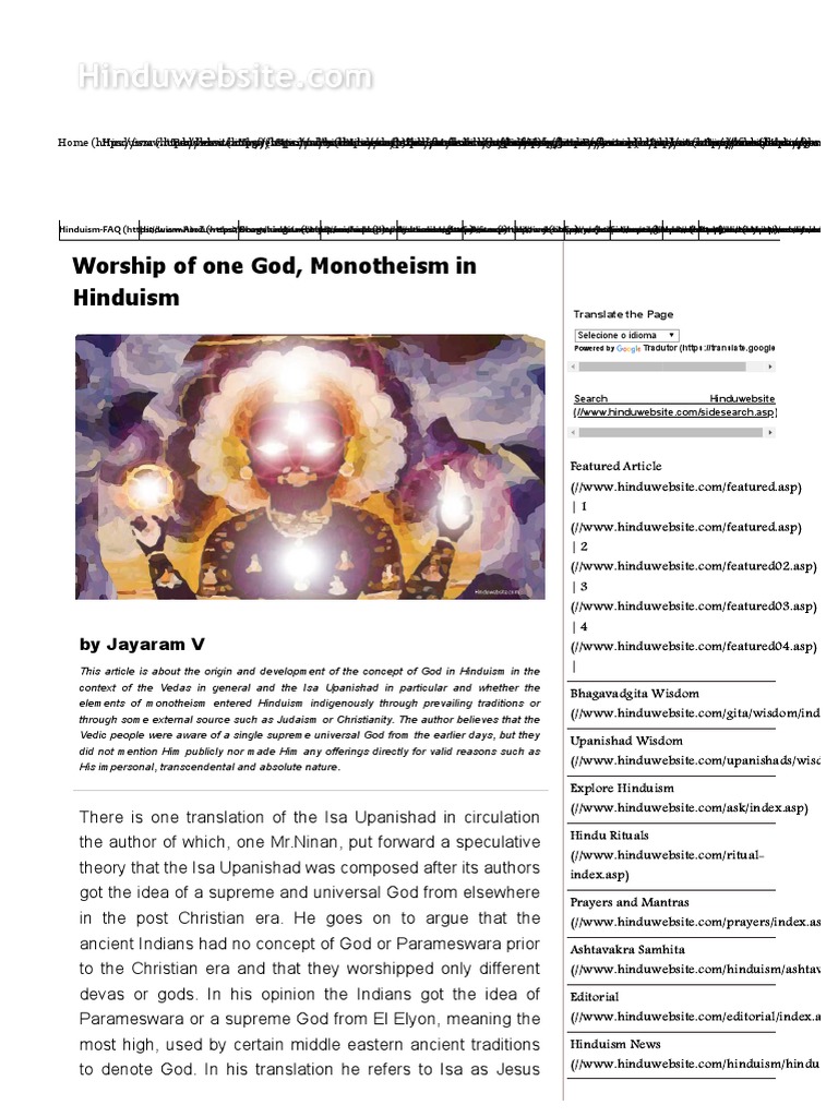 Worship of One God, Monotheism in Hinduism | PDF | Upanishads | Brahman